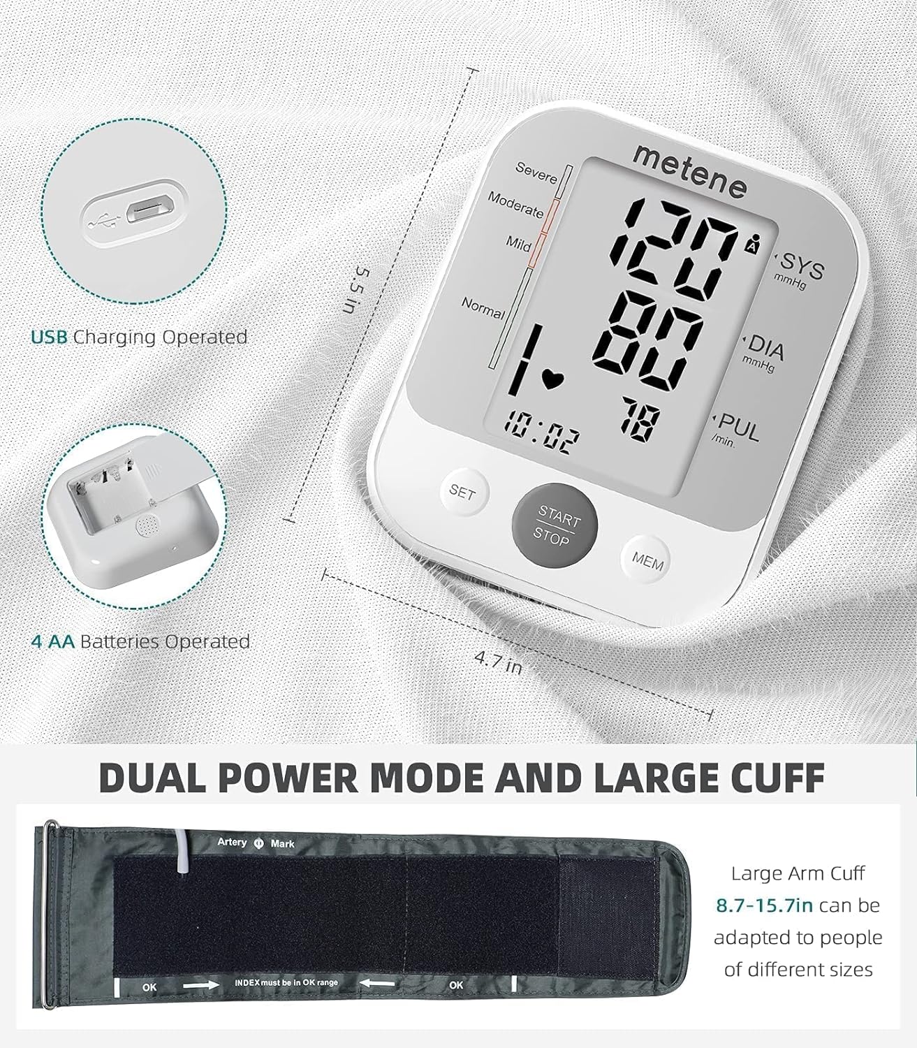 Metene Upper Arm Blood Pressure Monitor with Speaker, 2 Users, 240 Rec