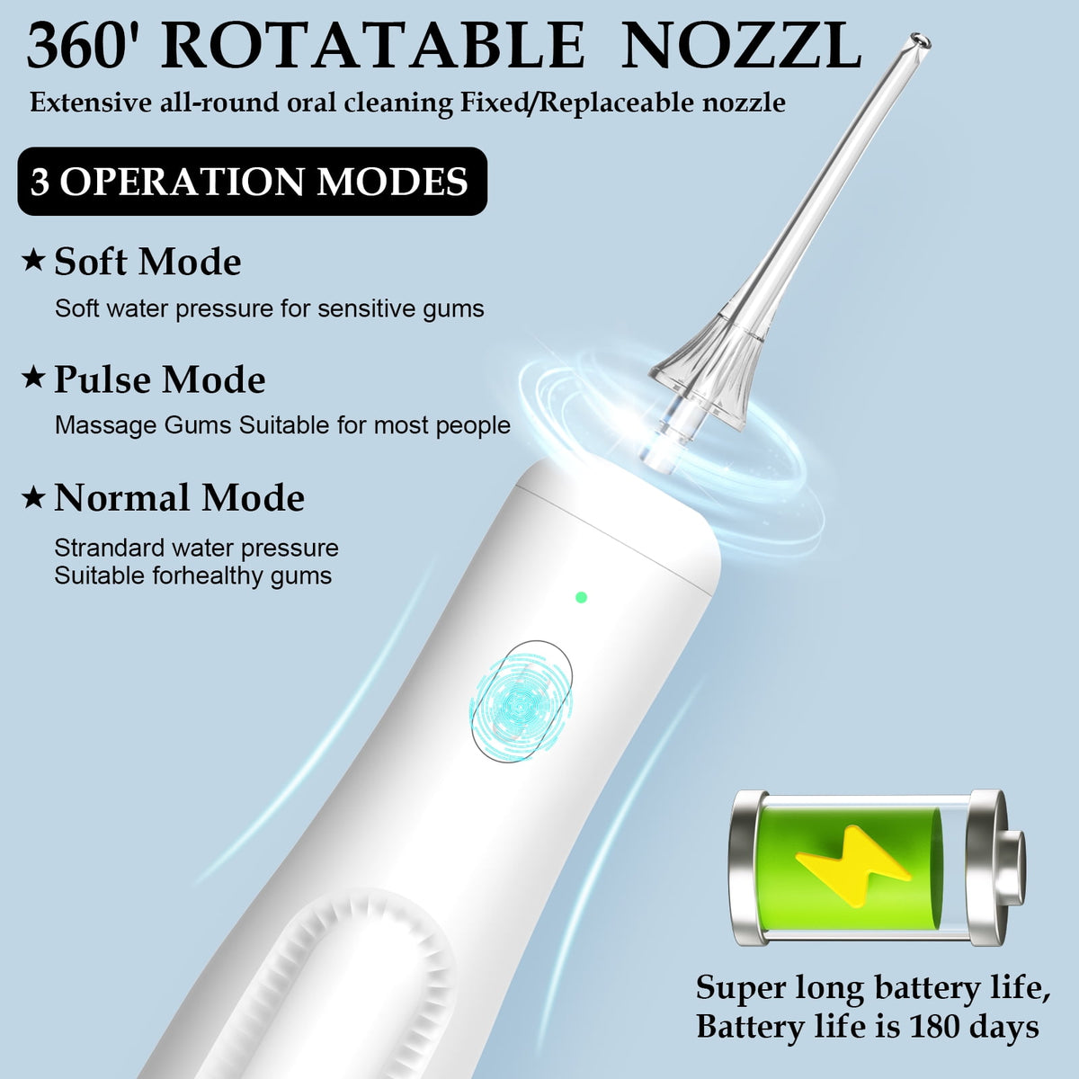 Mitimi Portable Cordless Water Flosser with 5 Jet Tips, Battery Operat ...