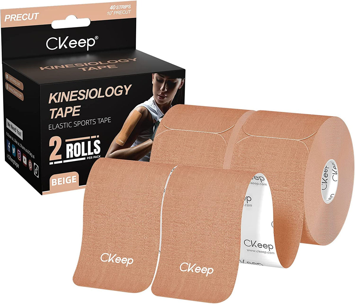 CKeep Kinesiology Tape 2 Rolls, Cotton Elastic Premium Athletic Tape ...