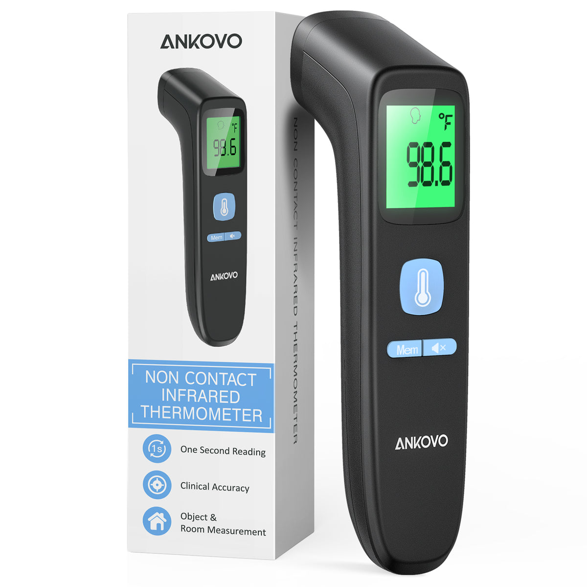 ANKOVO Infrared Forehead Thermometer for Adult & Child, 3 Colors Backl ...