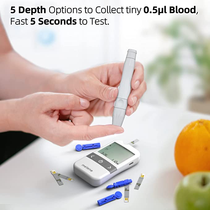 Metene AGM-513S Glucose Monitor Kit, 100 Glucometer Strips, 100 Lancet